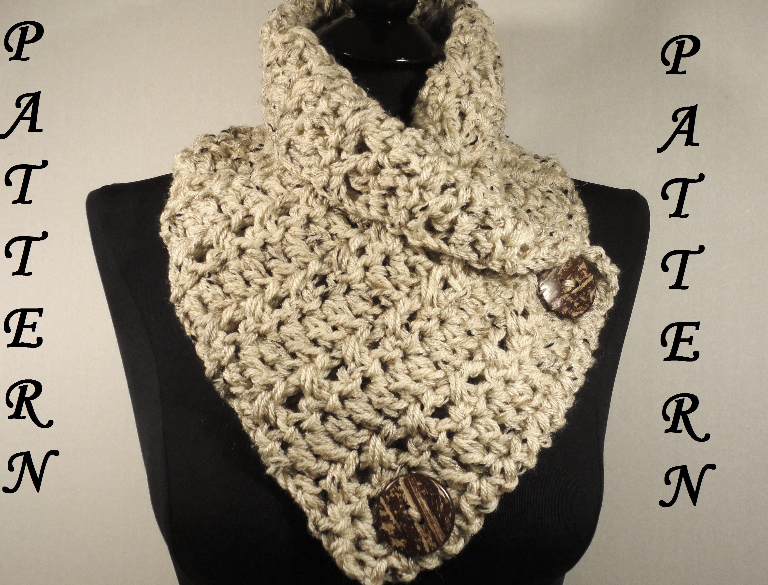 Crochet Scarf Pattern, Button Cowl Pattern, Button Scarf, Neckwarmer ...